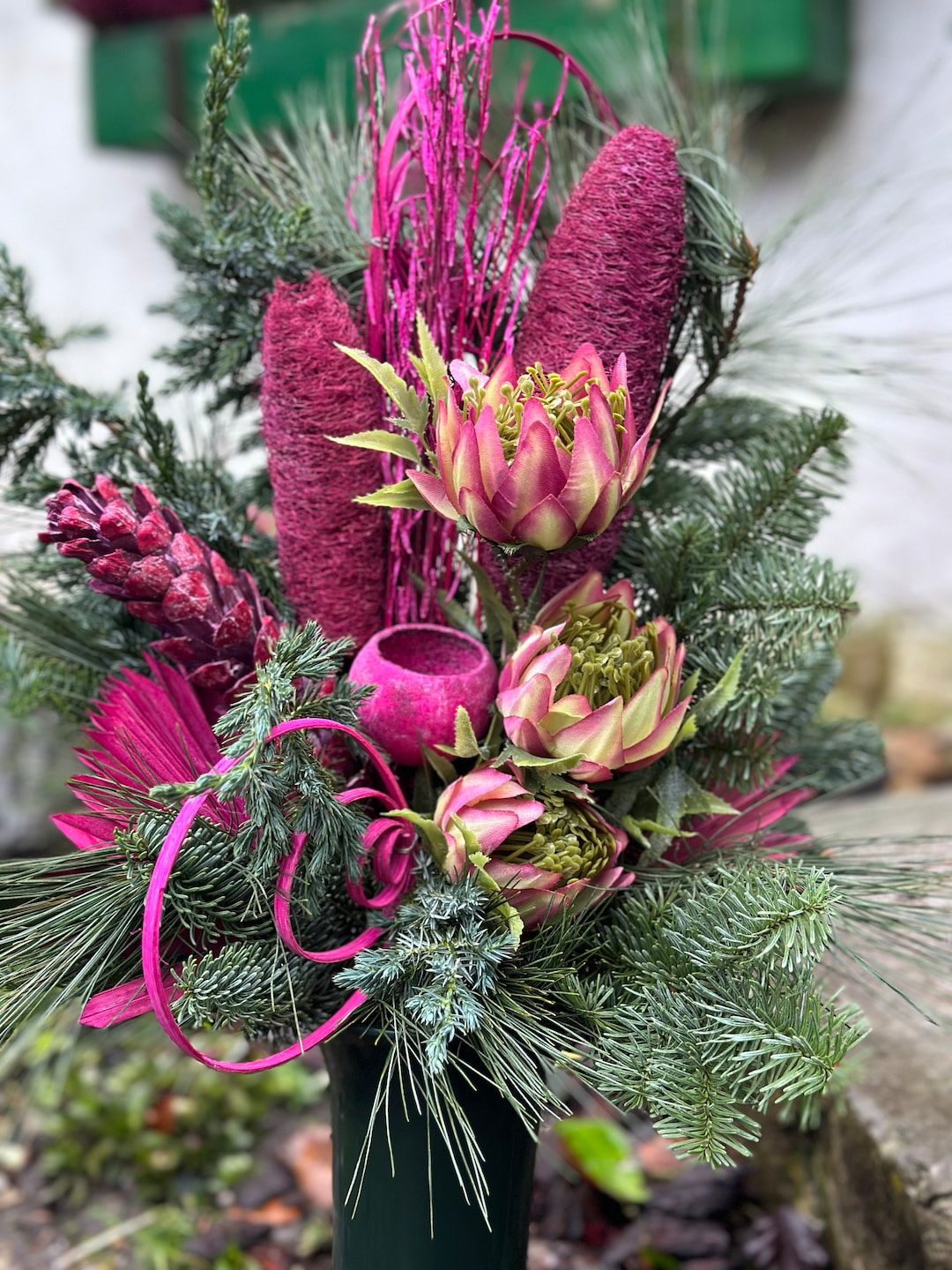 Grabstrauß mit Vase gedenken Winter Grabschmuck Grabgesteck Abschied ...
