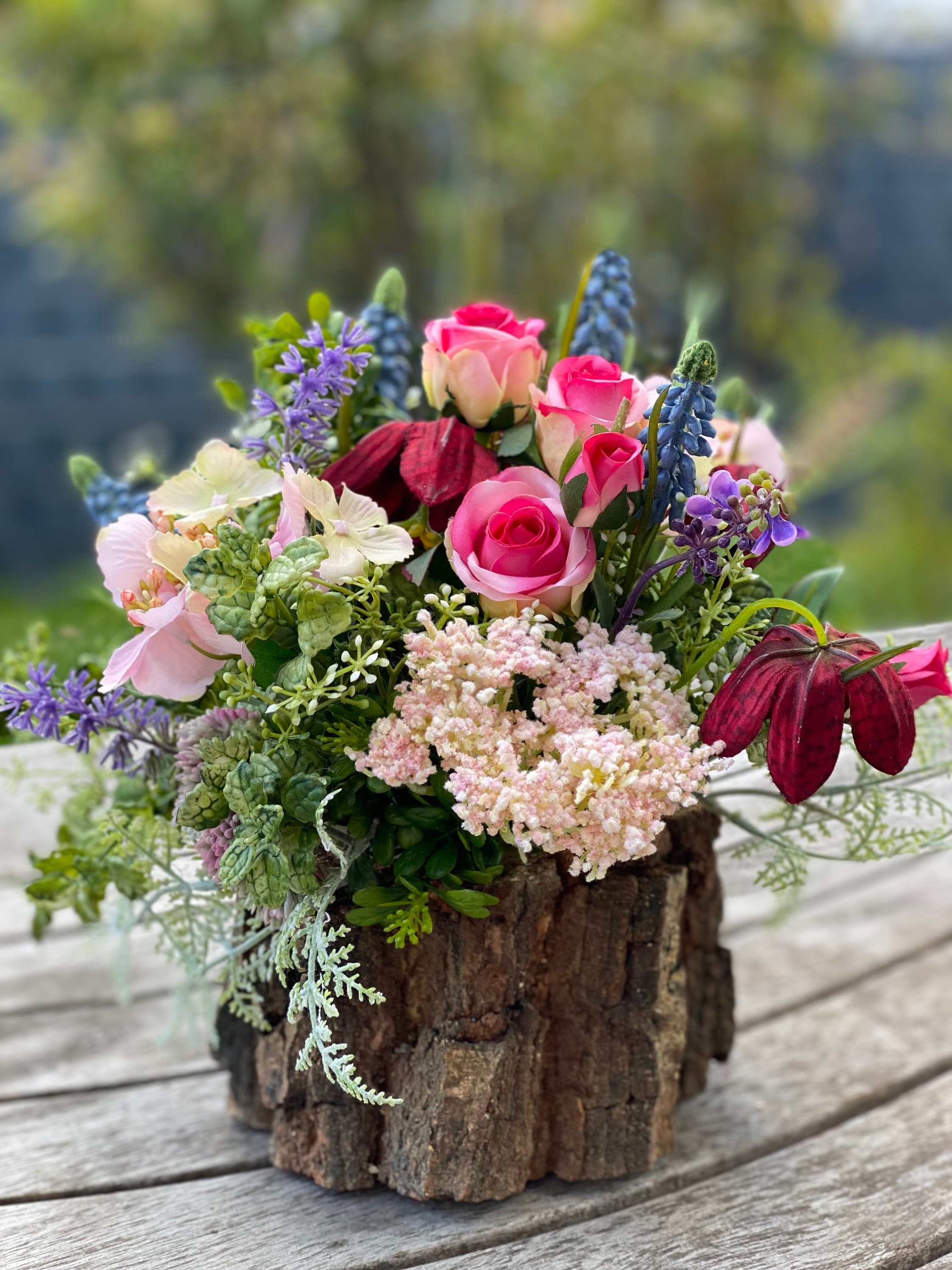Frühlings Gesteck Pink Flower Seidenblumen - Etsy.de