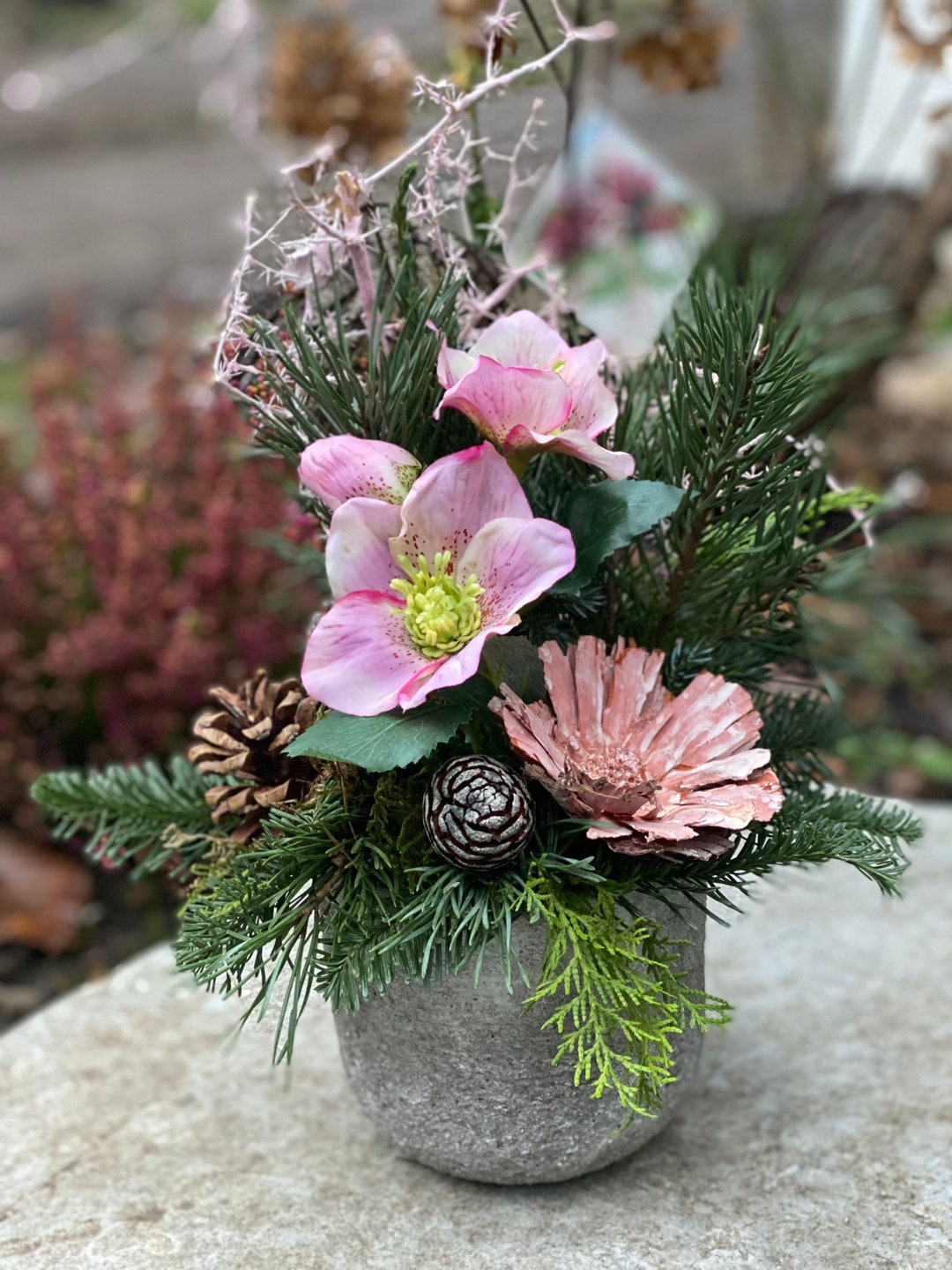 Grabschmuck „rosa Schnee „ Grab Gesteck Winter - Etsy.de