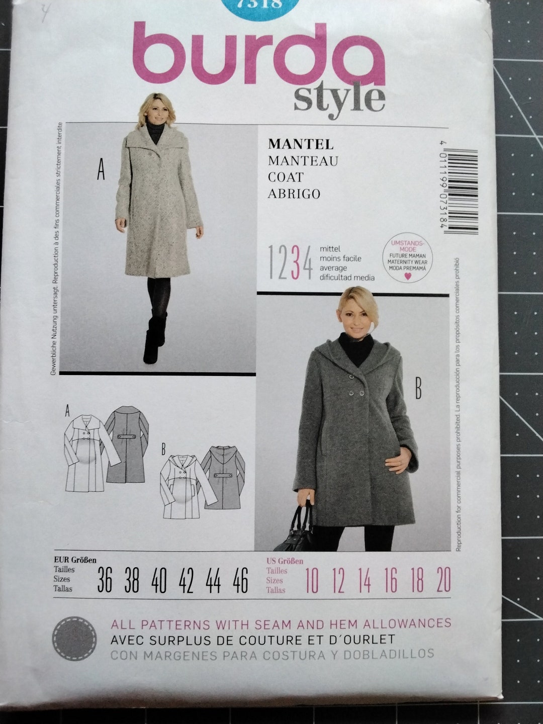 Burda Style 7318 Maternity Coat Pattern Uncut - Etsy
