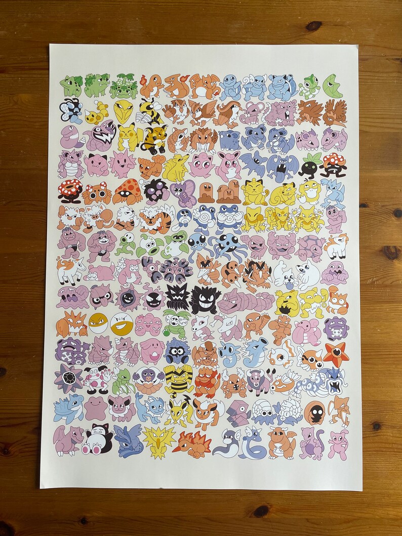 Pokemon - the Original 151 Pocket Monsters Art Poster - Generation 1 - Etsy