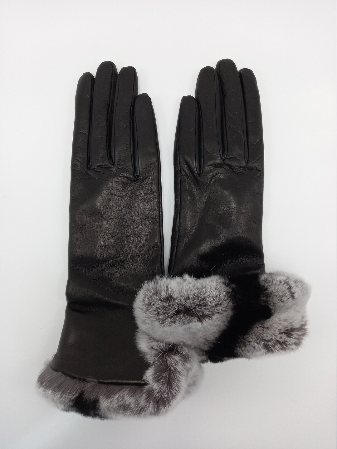 Chinchilla Fur Trim Gloves, Cashmere Lining Gloves, Natural Leather ...