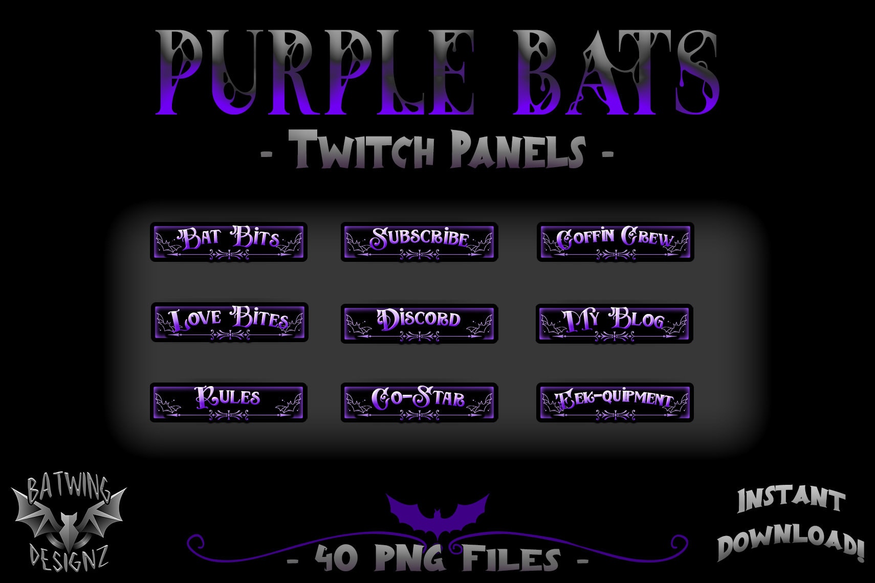 Purple Bats Twitch Panels | Witchy Gothic Horror Links - Etsy