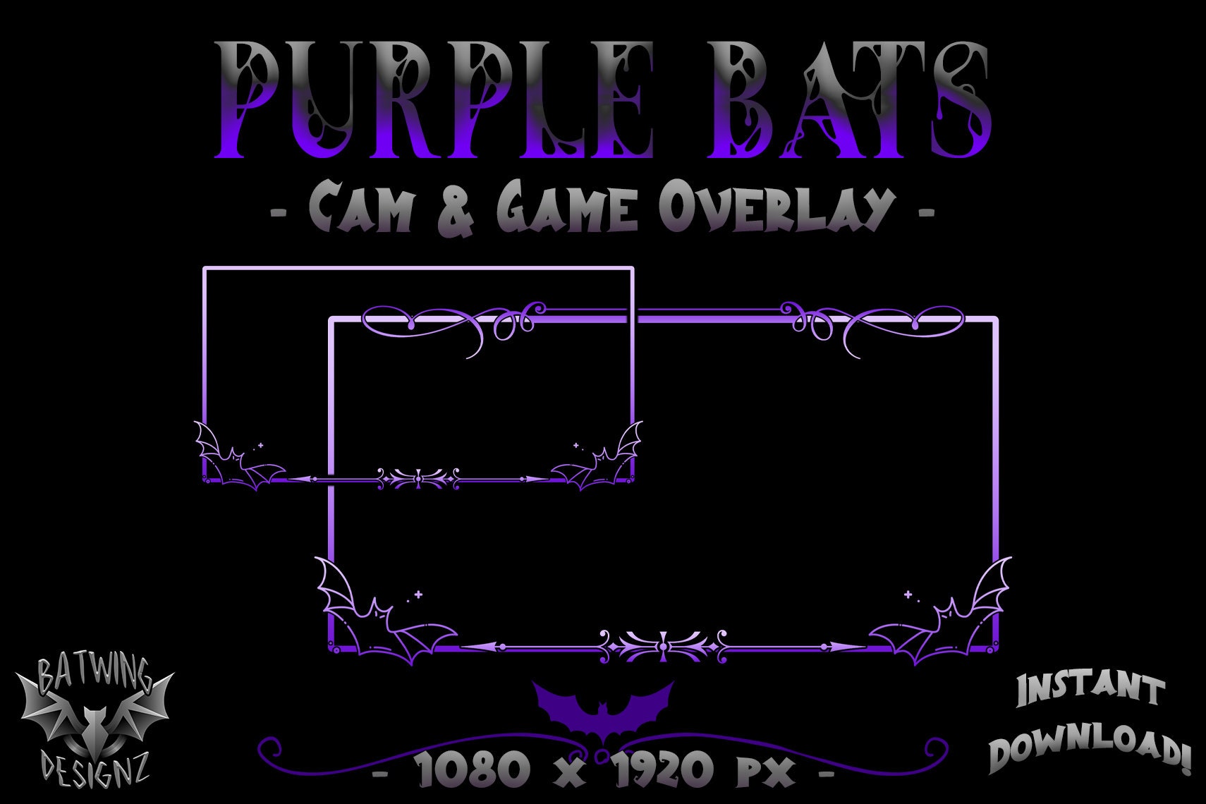 Purple Bats Game & Cam Overlays | Twitch Goth Gamer Decor - Etsy