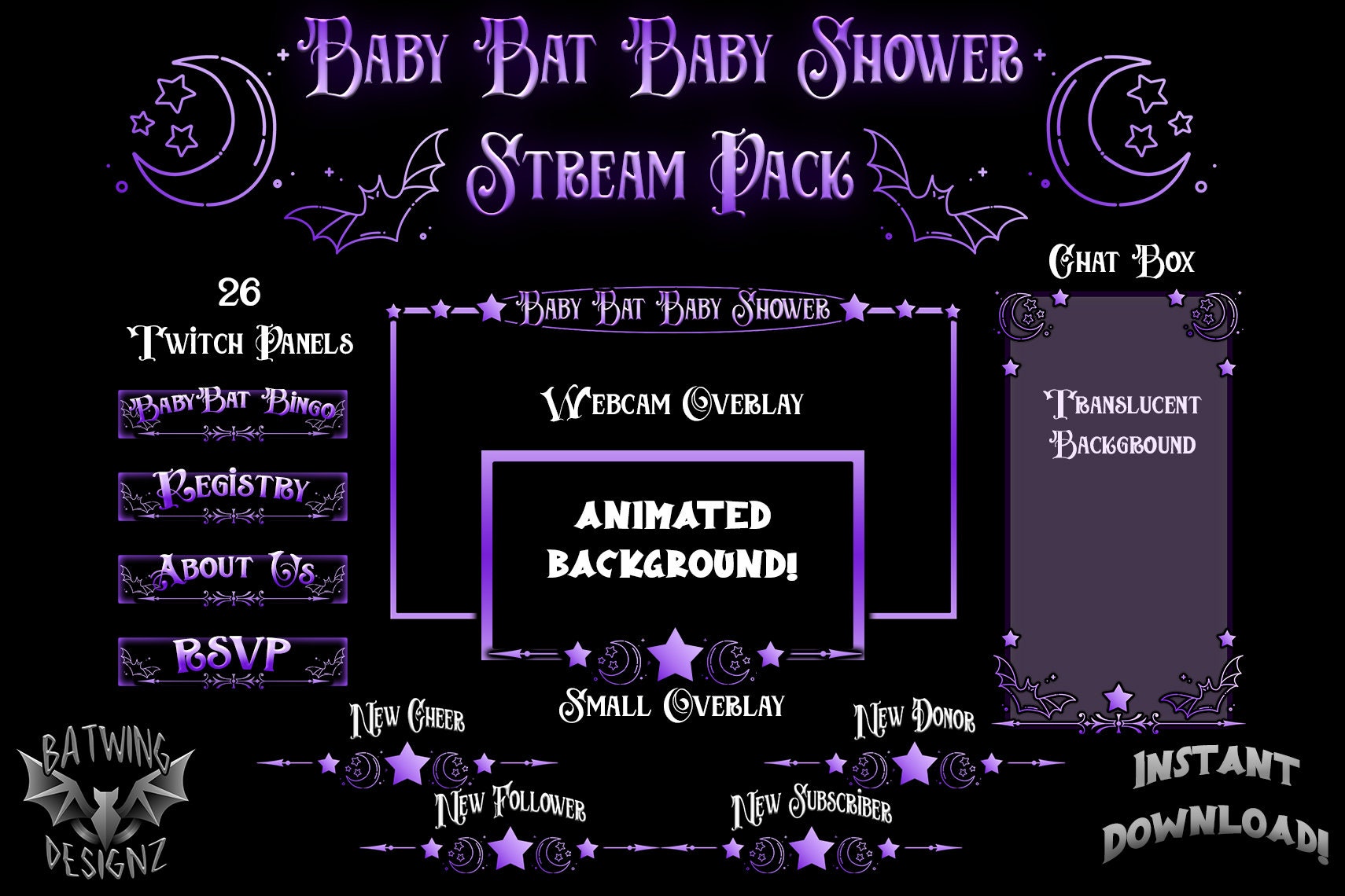 Baby Bat Baby Shower Stream Pack Purple - Etsy
