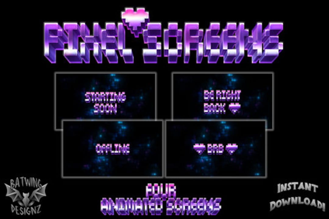4 Animated Retro Pixel Twitch Screens | Purple Offline Be Right Back ...