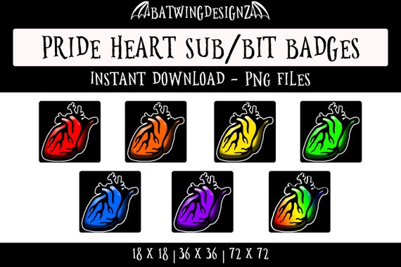 Pride Anatomical Heart Badges Rainbow Twitch Bit Badge Set - Etsy