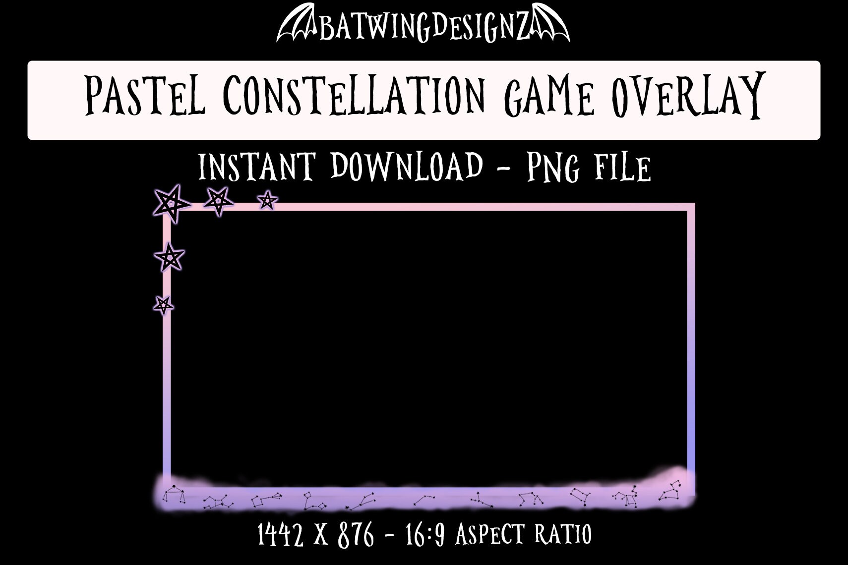 Twitch Pastel Constellation Game Overlay Moon Star N Clouds Gamer ...