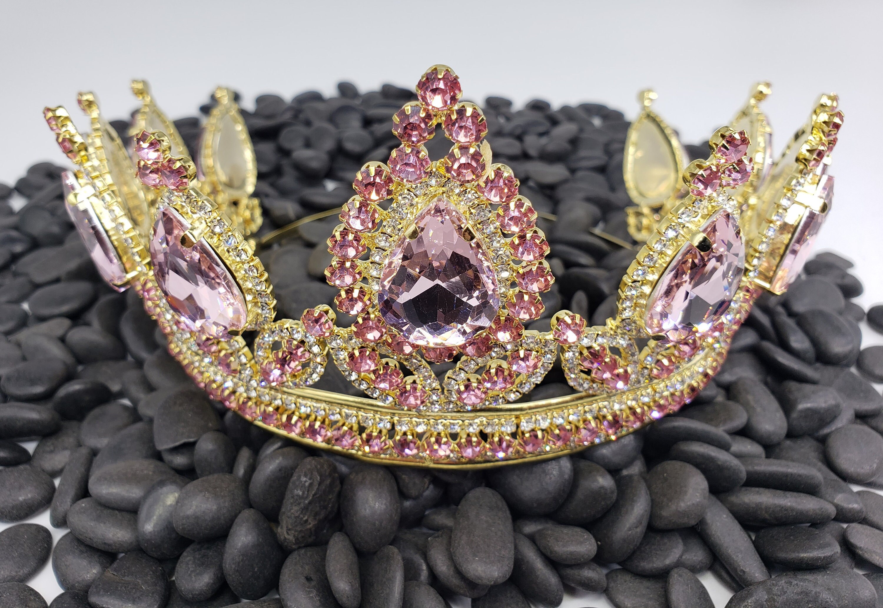 Pink and Gold Handmade Crown, Princess Crown, Golden Bridal Crown ...