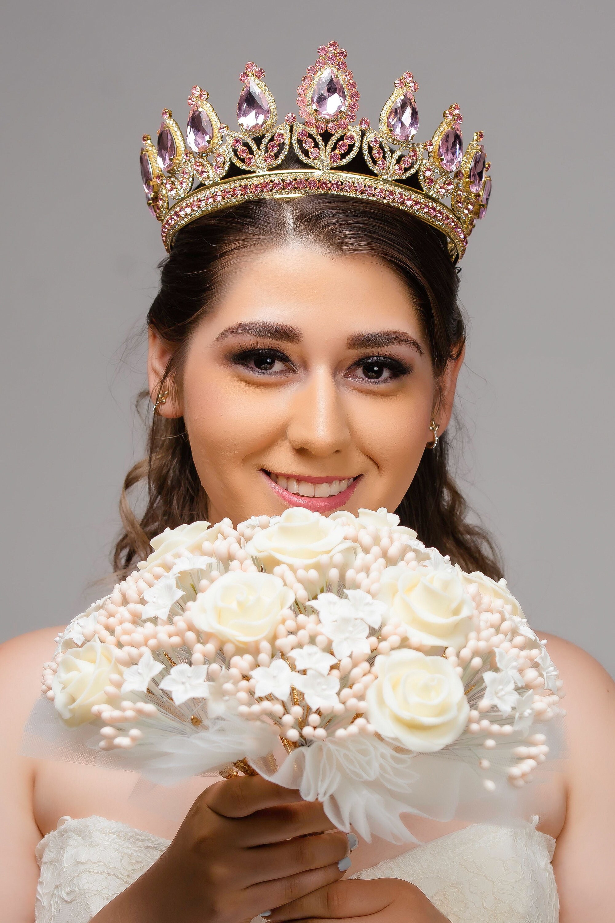 Pink and Gold Handmade Crown, Princess Crown, Golden Bridal Crown ...