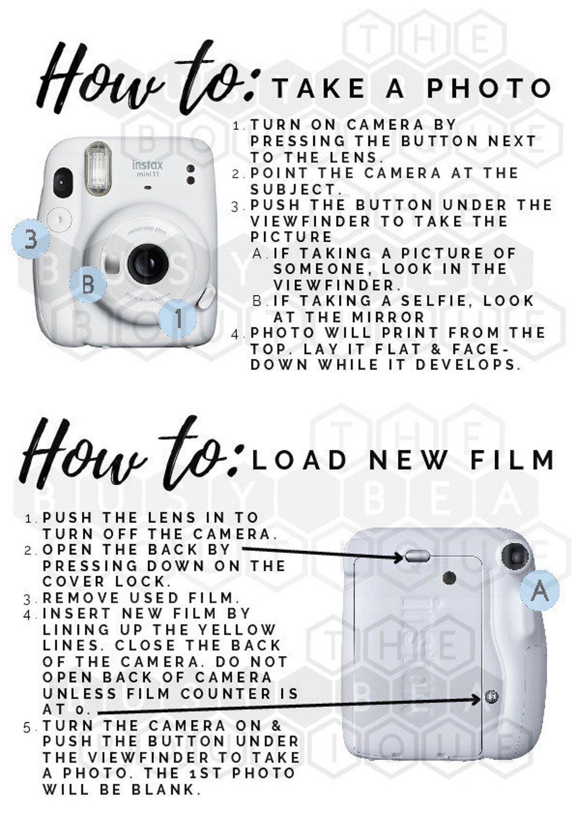 Instax Mini 11 Polaroid Camera Instructions for Wedding Bachelorette ...