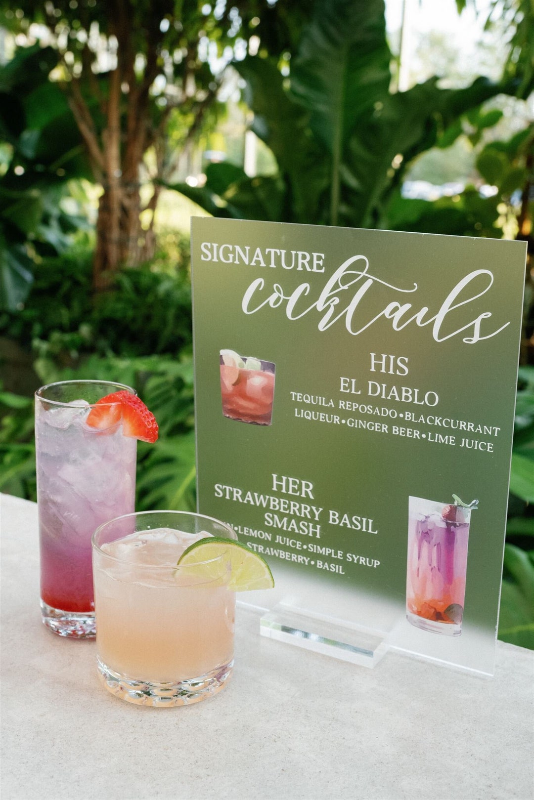 Frosted Acrylic Bar Menu Sign With Watercolor Drinks or Pets, Signature ...