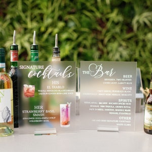 Frosted Acrylic Bar Menu Sign With Watercolor Drinks or Pets, Signature ...