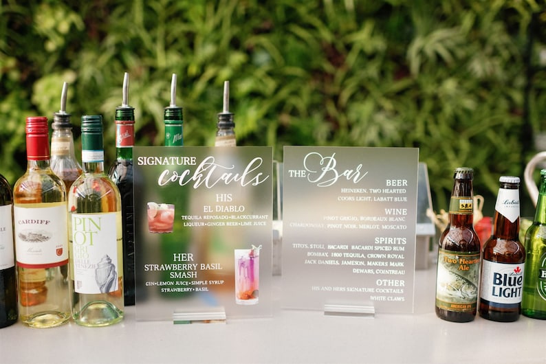 Frosted Acrylic Bar Menu Sign With Watercolor Drinks or Pets, Signature ...