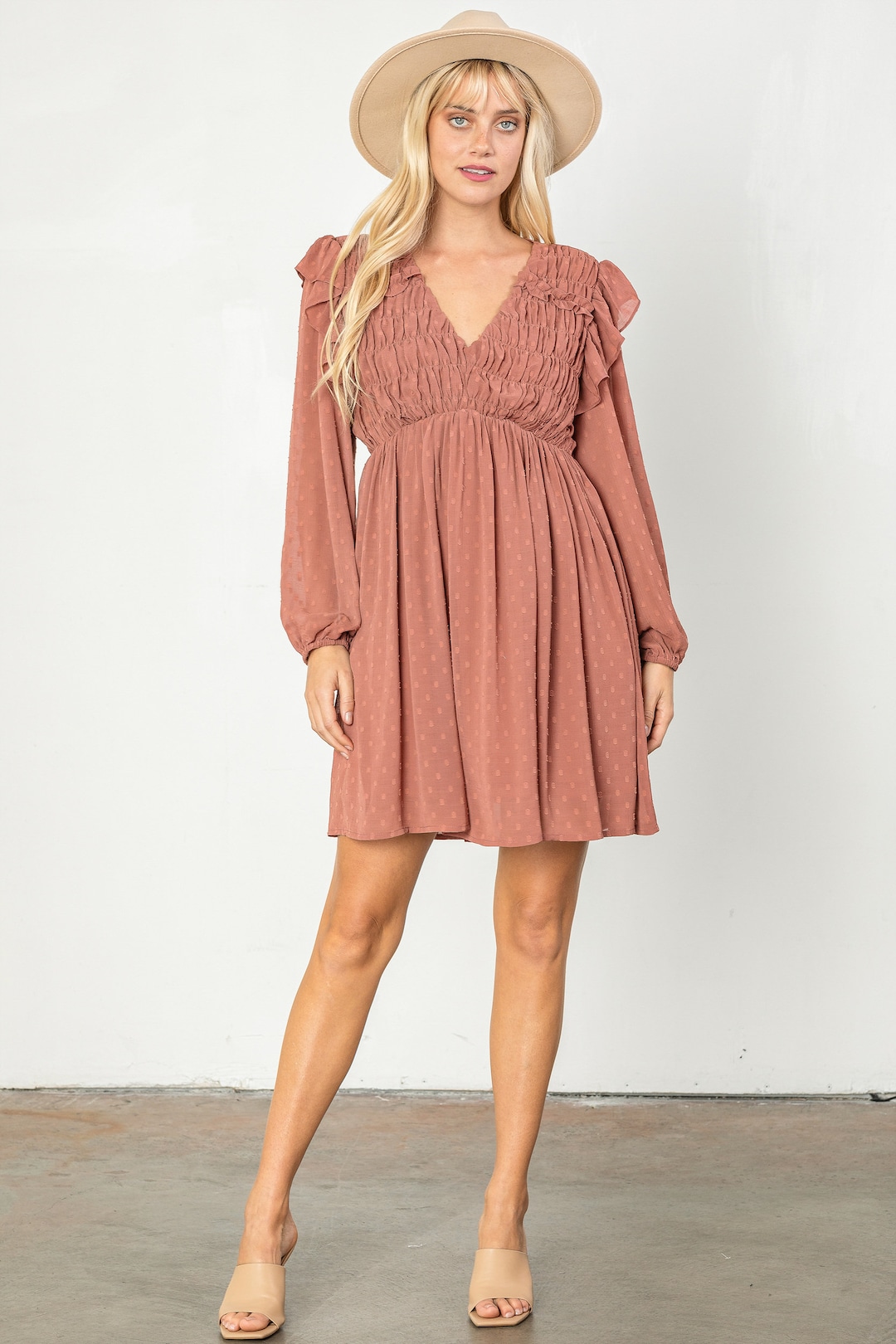 Dot Textured Dress With Smoking Detail - Etsy