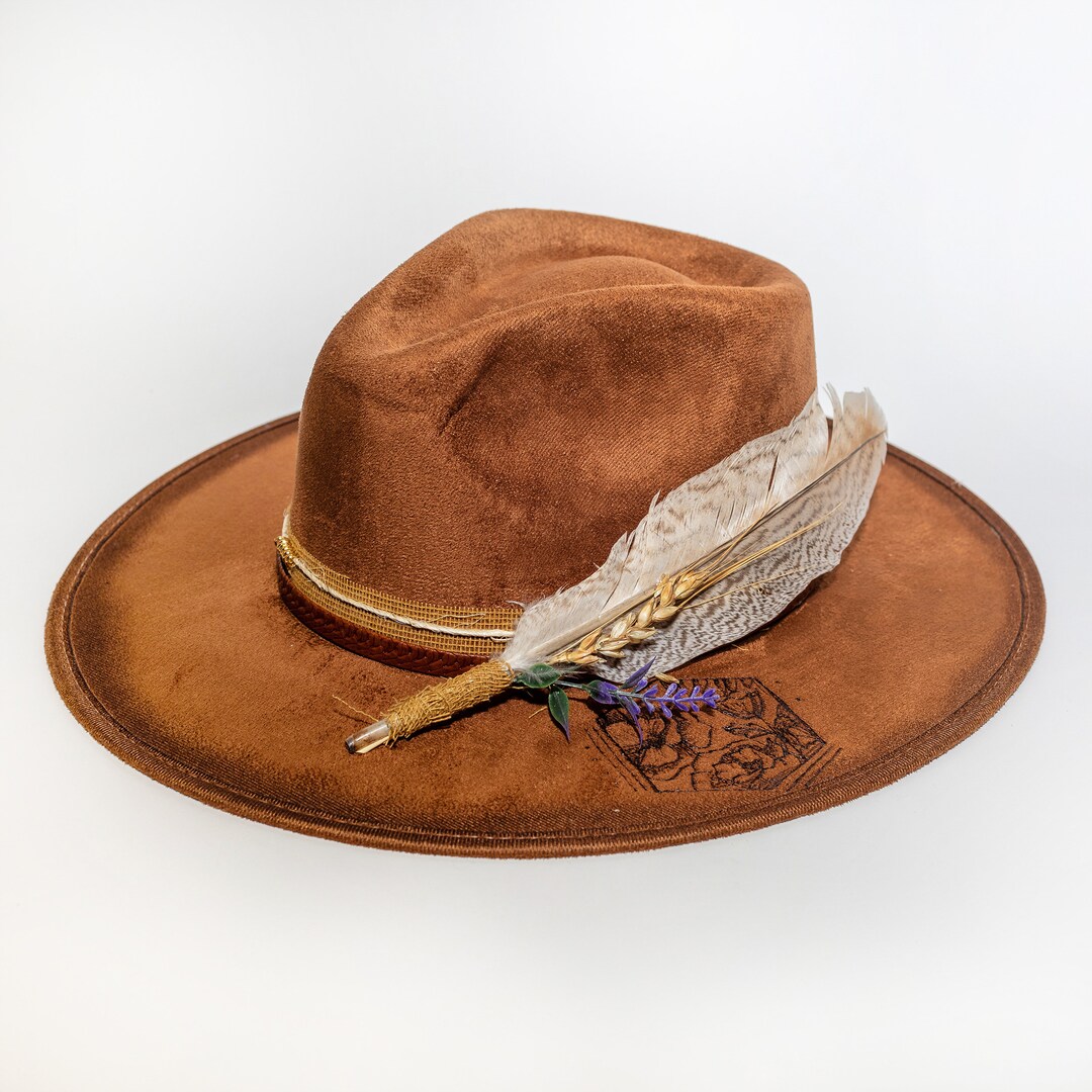 Noah Western Hat With Feather Handmade High Quality Fabric and Trims - Etsy