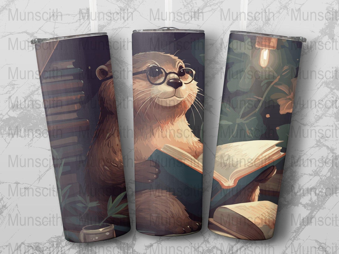 Nerdy Otter 20oz Tumbler Wrap Digital Download, Straight and Tapered PNG Nerdy Animal Wrap, Nerd ...