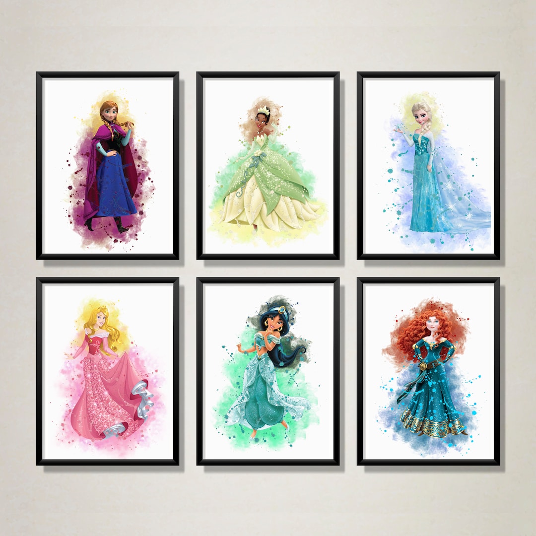 Set 6 Princesses, Princess Wall Art Posters, Watercolor Princess Print ...
