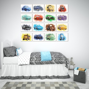 Set of 16 DISNEY CARS, Watercolor Disney Cars, Print Disney Car Posters ...