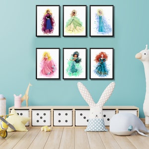 Set 6 Princesses, Princess Wall Art Posters, Watercolor Princess Print ...