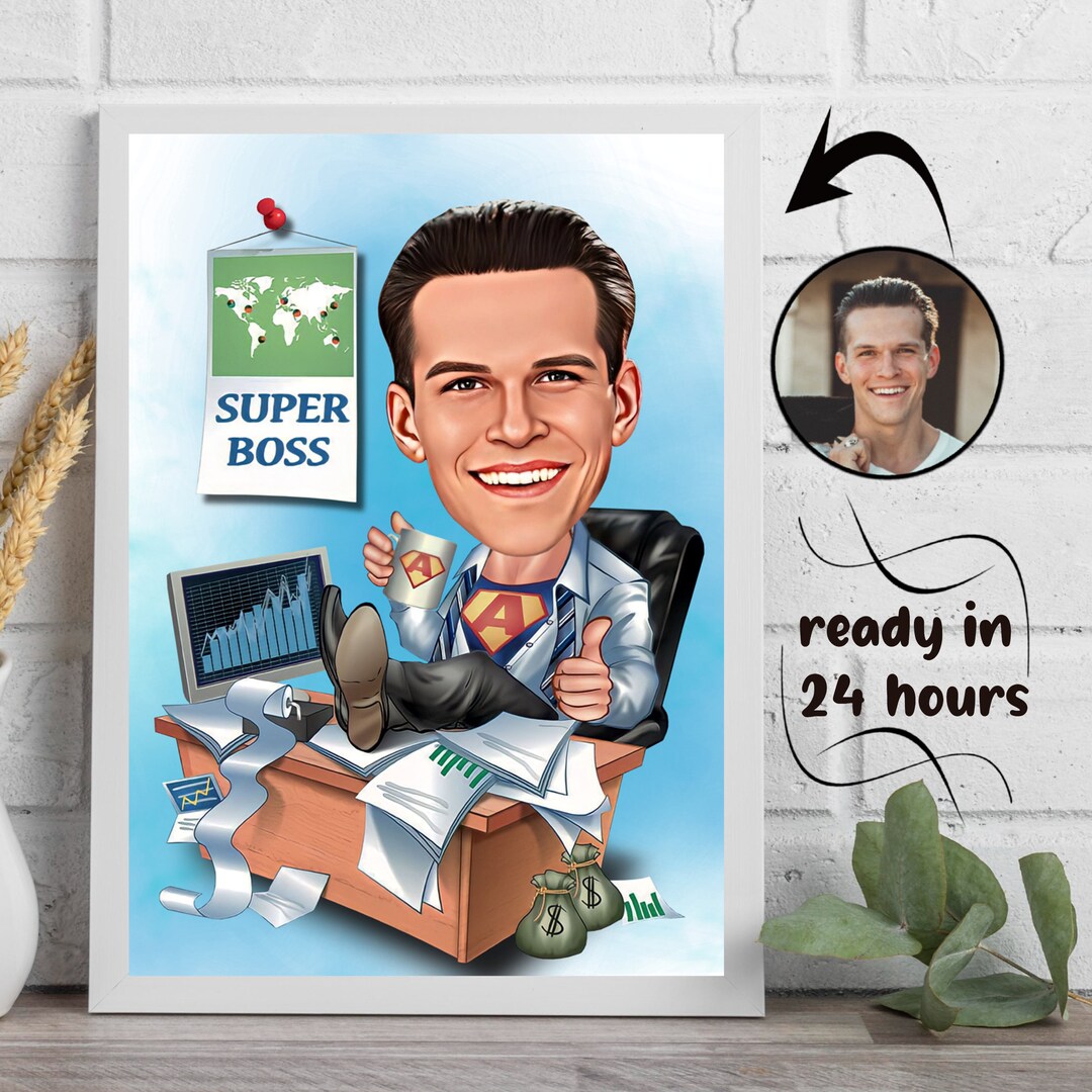 Retrato de dibujos animados de Super Boss personalizado, caricatura de ...