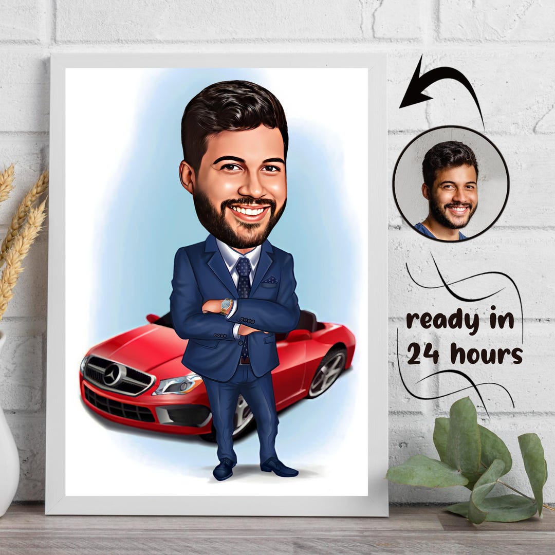 Custom Businessman Caricature With Luxury Car, Personalized Executive ...