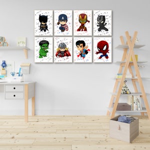Superheroes Poster Set of 8, Superhero Wall Art, Kids Room Wall Decor ...