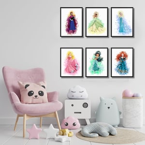 Set 6 Princesses, Princess Wall Art Posters, Watercolor Princess Print ...