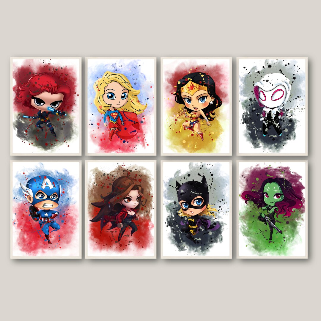 Superheroes Poster Set of 8, Kids Room Wall Decor, Superhero Wall Art ...