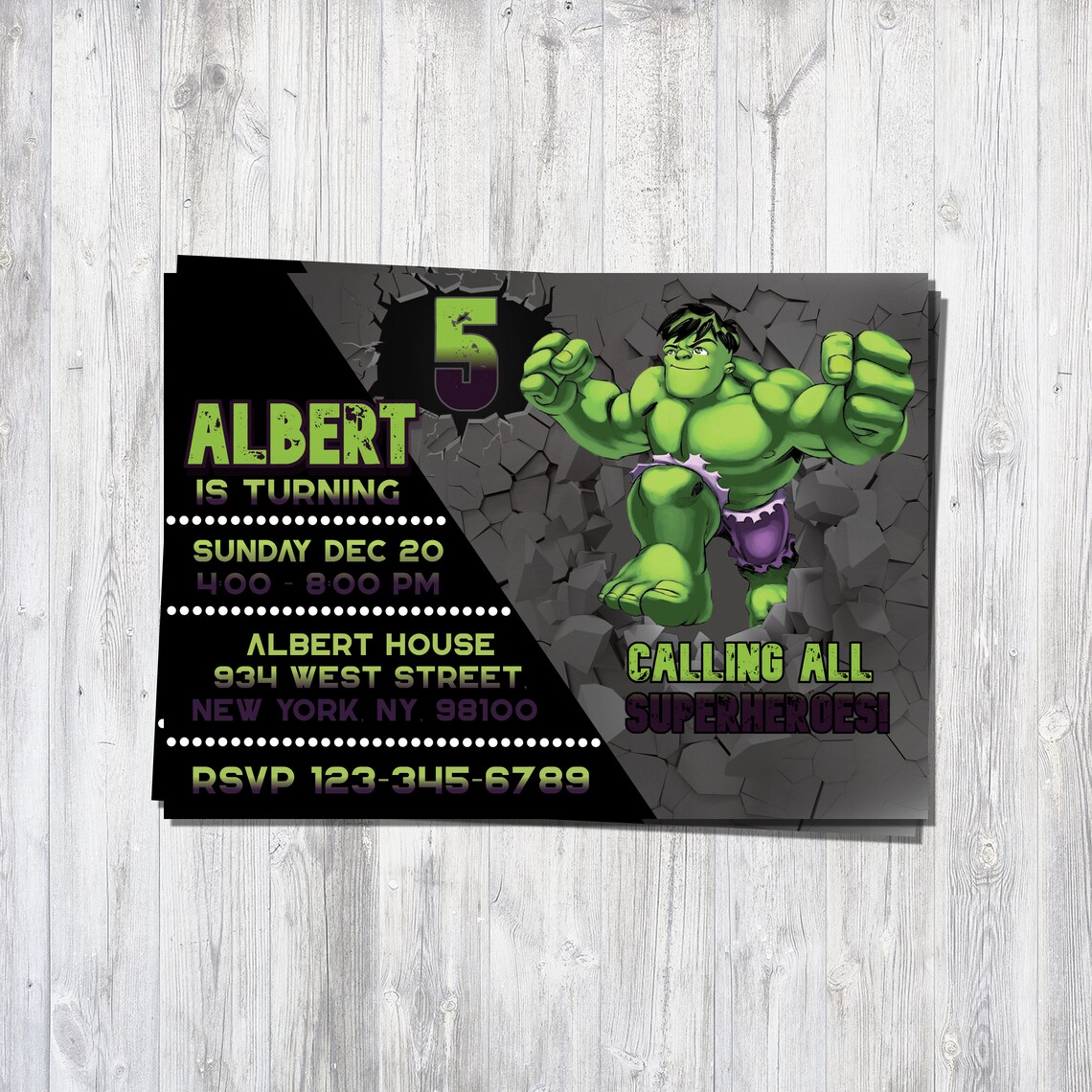 Hulk Digital Invitation Hulk Birthday Invitation Hulk Party - Etsy