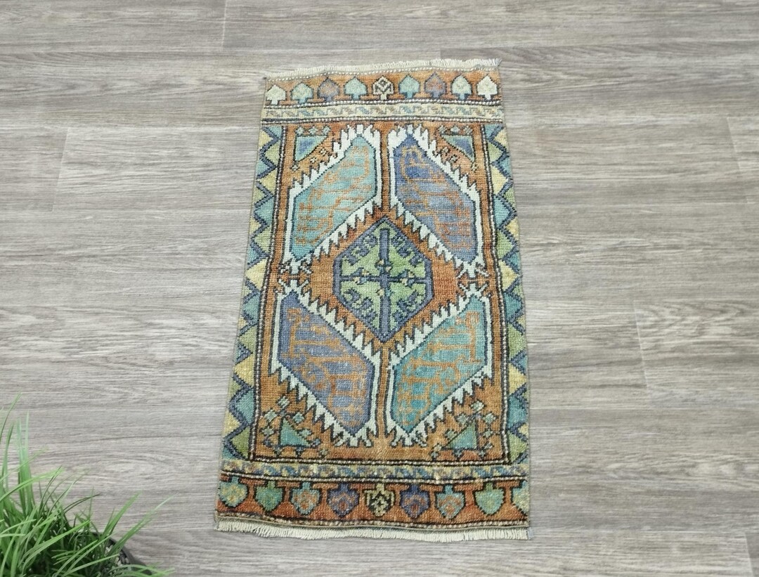2x3 Orange Green Turkish Rug, 2x3 Orange Vintage Rug, Oushak Green Rug ...