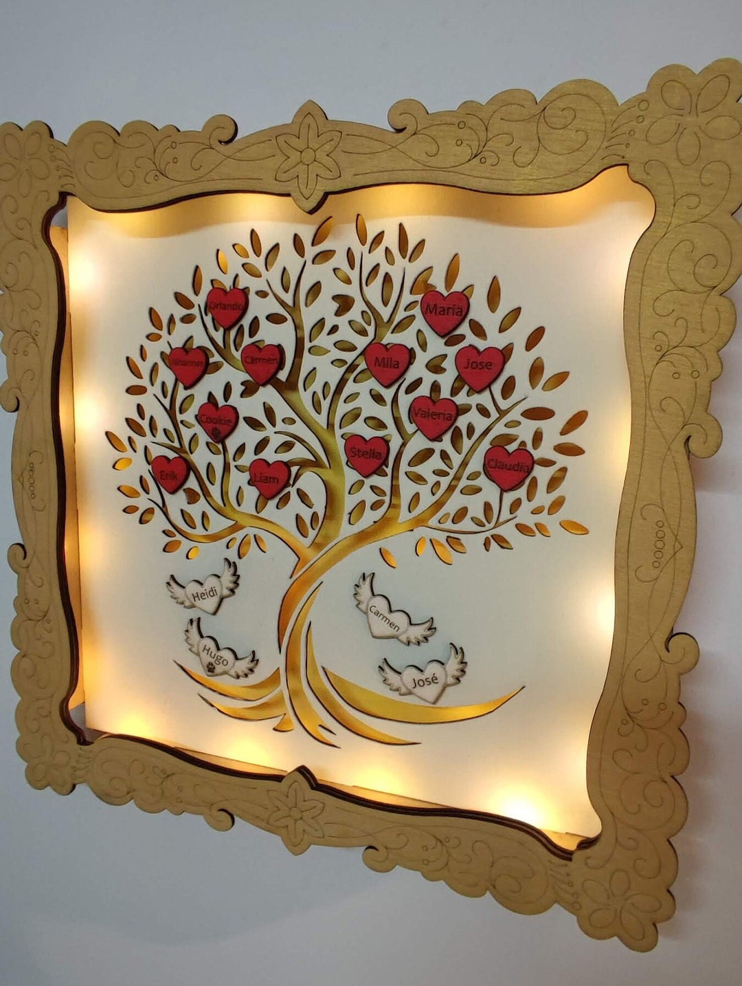 Family Tree Box Frame With 2 Lights / Multi-layer SVG/ DXF/ AI ...
