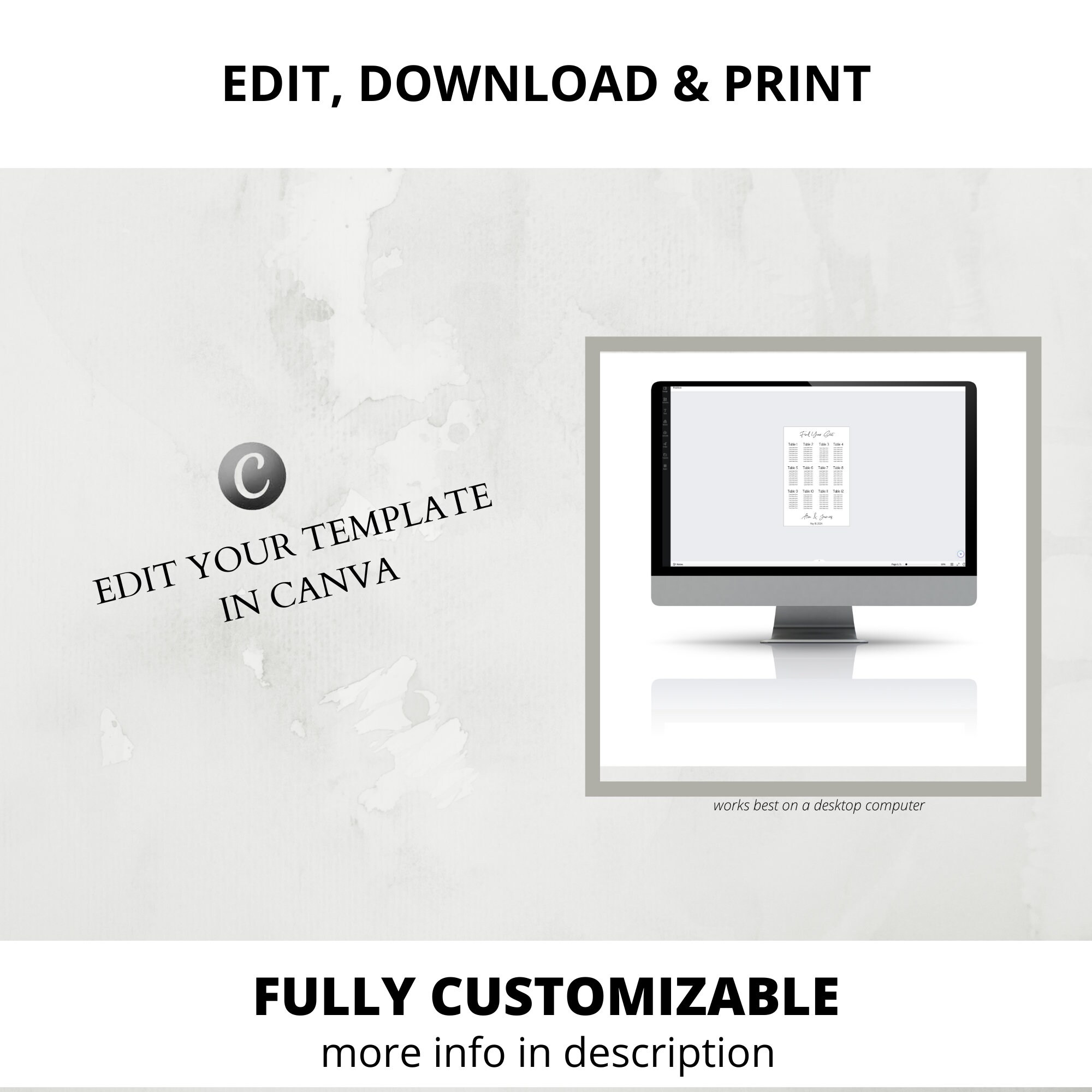 AVA – Minimalist Wedding Seating Chart Template – Download – Editable ...