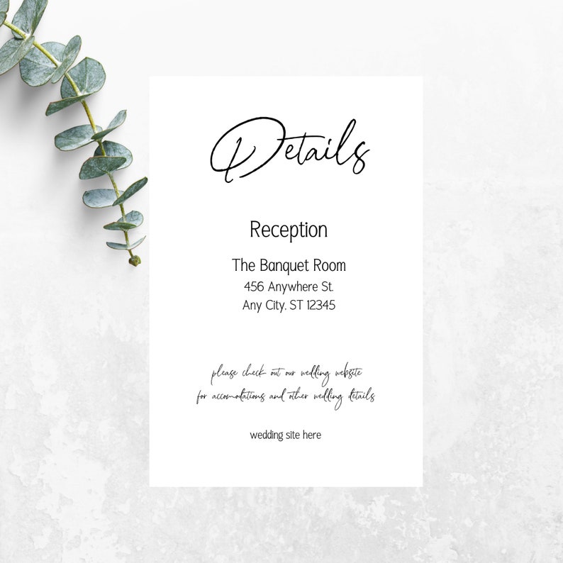 AVA – Minimalist Wedding Details Card Template – Download – Editable ...