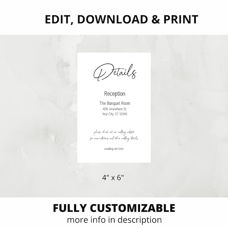 AVA – Minimalist Wedding Details Card Template – Download – Editable ...