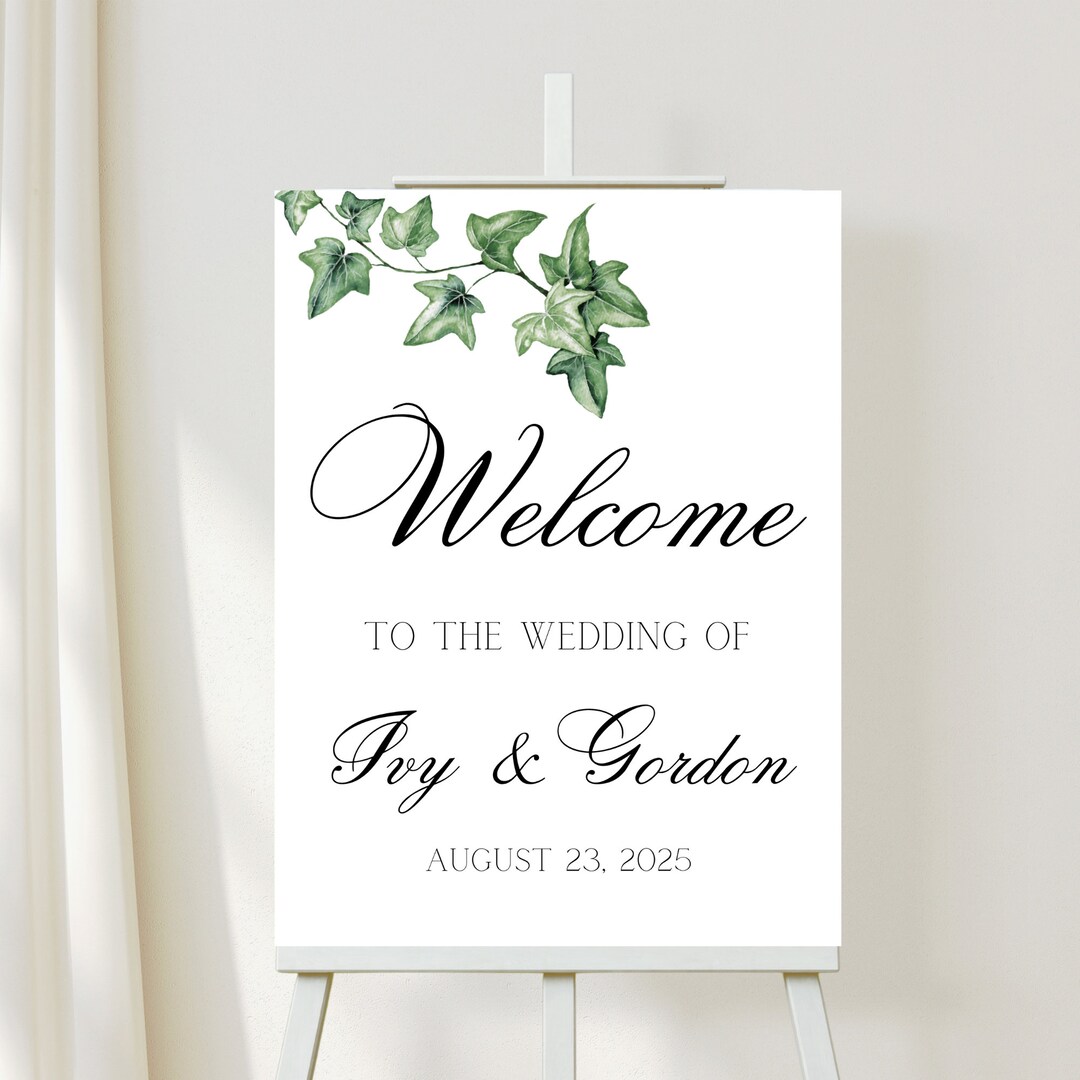 IVY – Greenery Wedding Welcome Sign Template – Multiple Sizes ...
