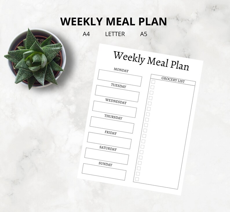 Weekly Meal Plan Printable - PDF - Digital Download - Checklist ...