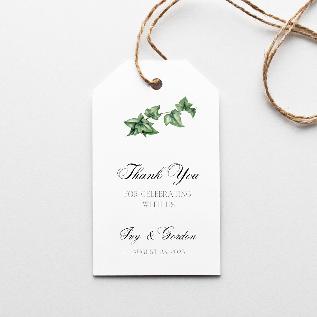 IVY – Greenery Wedding Gift Tag Template – Download – Editable ...