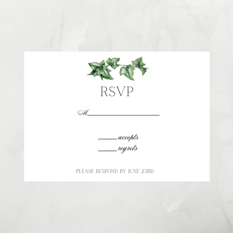 IVY – Greenery Wedding RSVP Card Template – Download – Editable ...