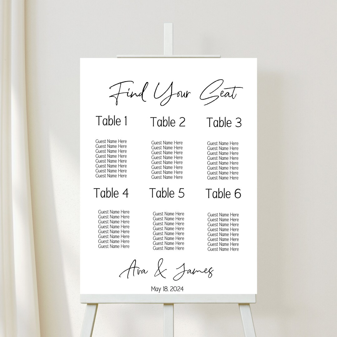 AVA Minimalist Wedding Seating Chart Template Download - Etsy