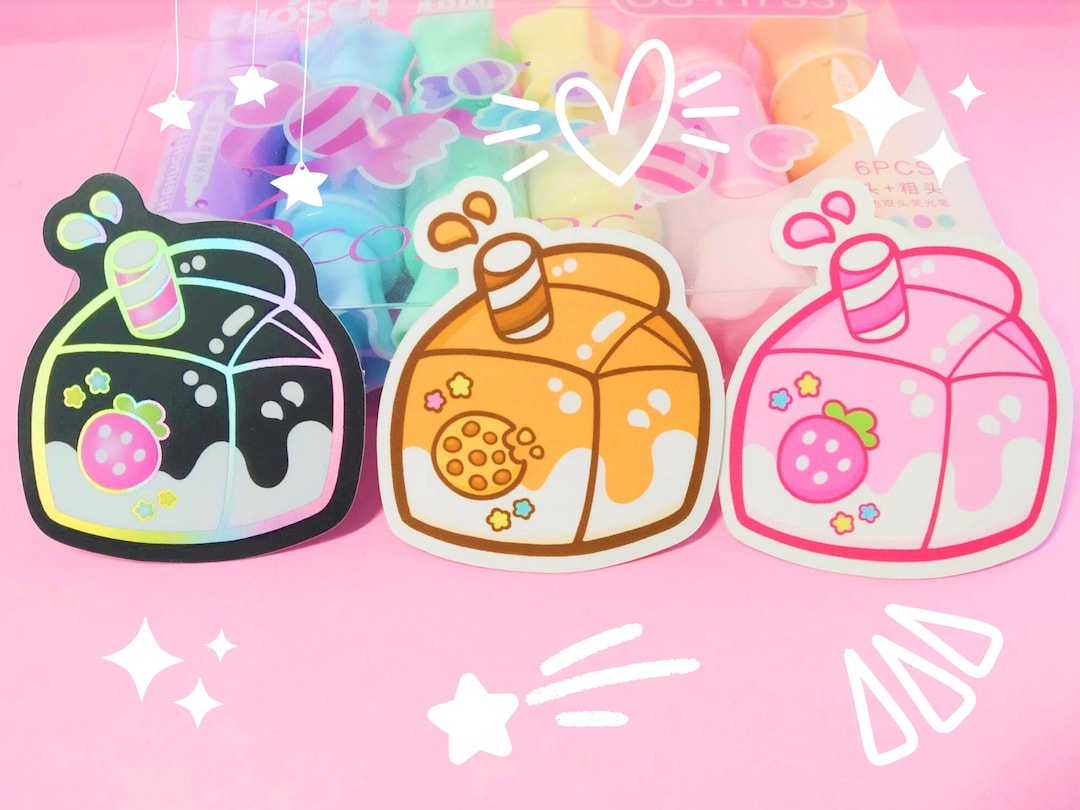 Kawaii Milk Carton Stickers Strawberry Chocolate Rainbow Stickers Milk ...