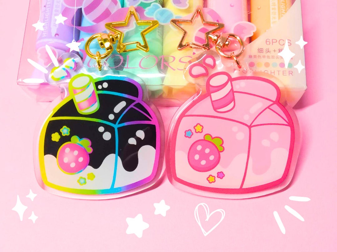 Strawberry Milk Keychain, Kawaii Charm, Strawberry Milk, Cute ...
