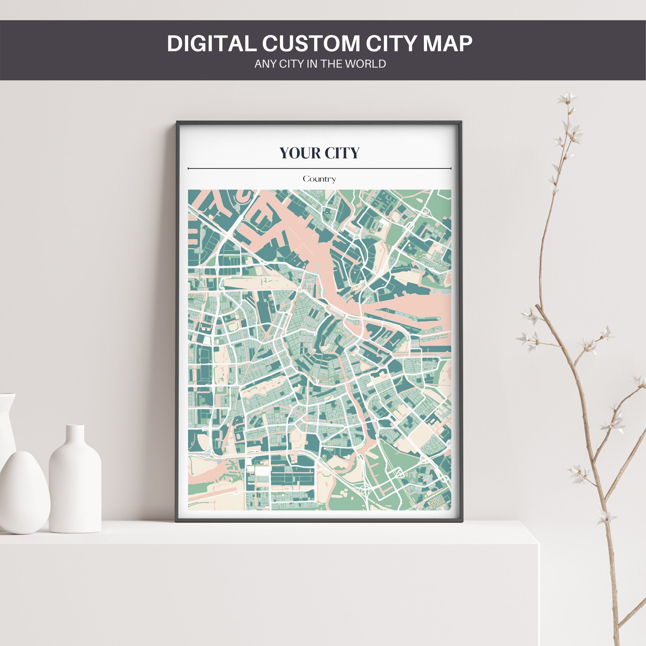 Custom City Map Print, City Map Digital Print, Custom Map Gift ...