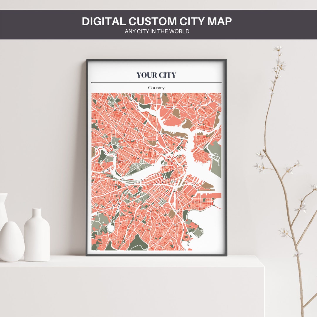 Custom City Map Print, City Map Digital Print, Custom Map Gift ...
