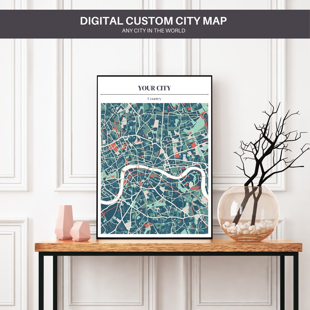 Custom City Map Print, City Map Digital Print, Custom Map Gift ...