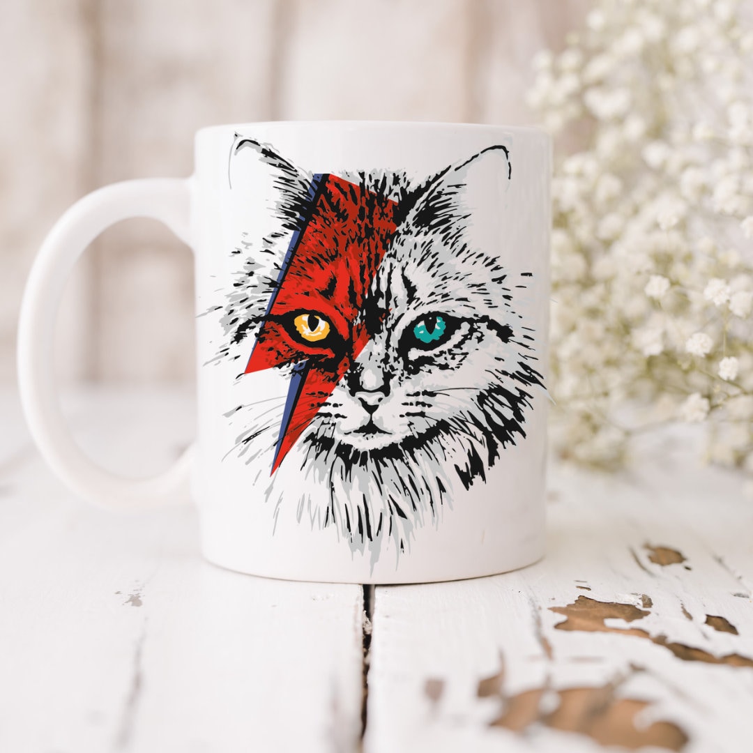 David Meowie Mug / Music Lover Gift / David Bowie / Cat Lover / Coffee ...