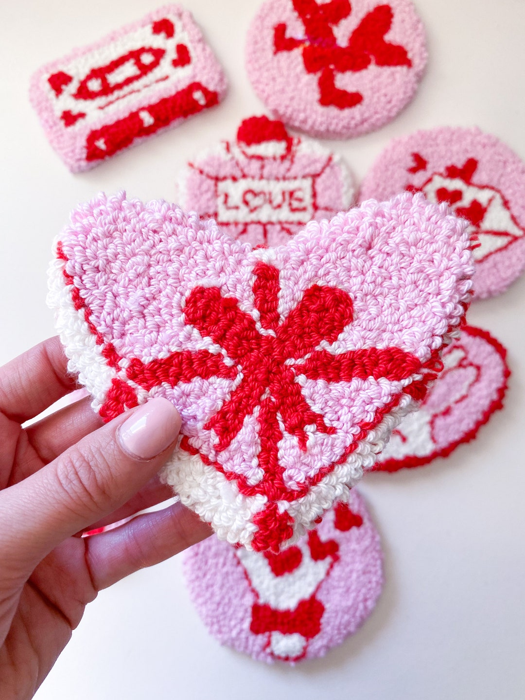 Punch Needle Mug Rug Coaster Valentine's Day Theme Sweet Gift - Etsy