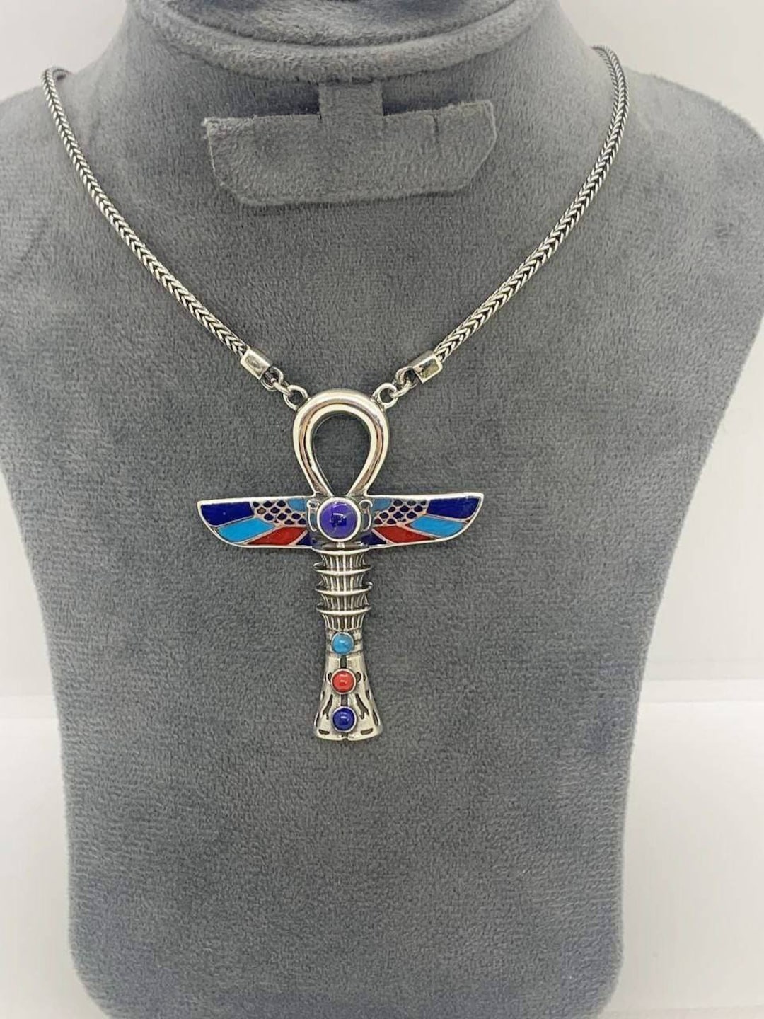 Handmade Royal Ankh Stone Inlaid Necklace Silver 925,key of Life ...