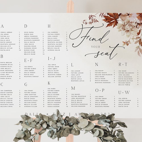 Fall Wedding Seating Chart Template 18x24 & - Etsy