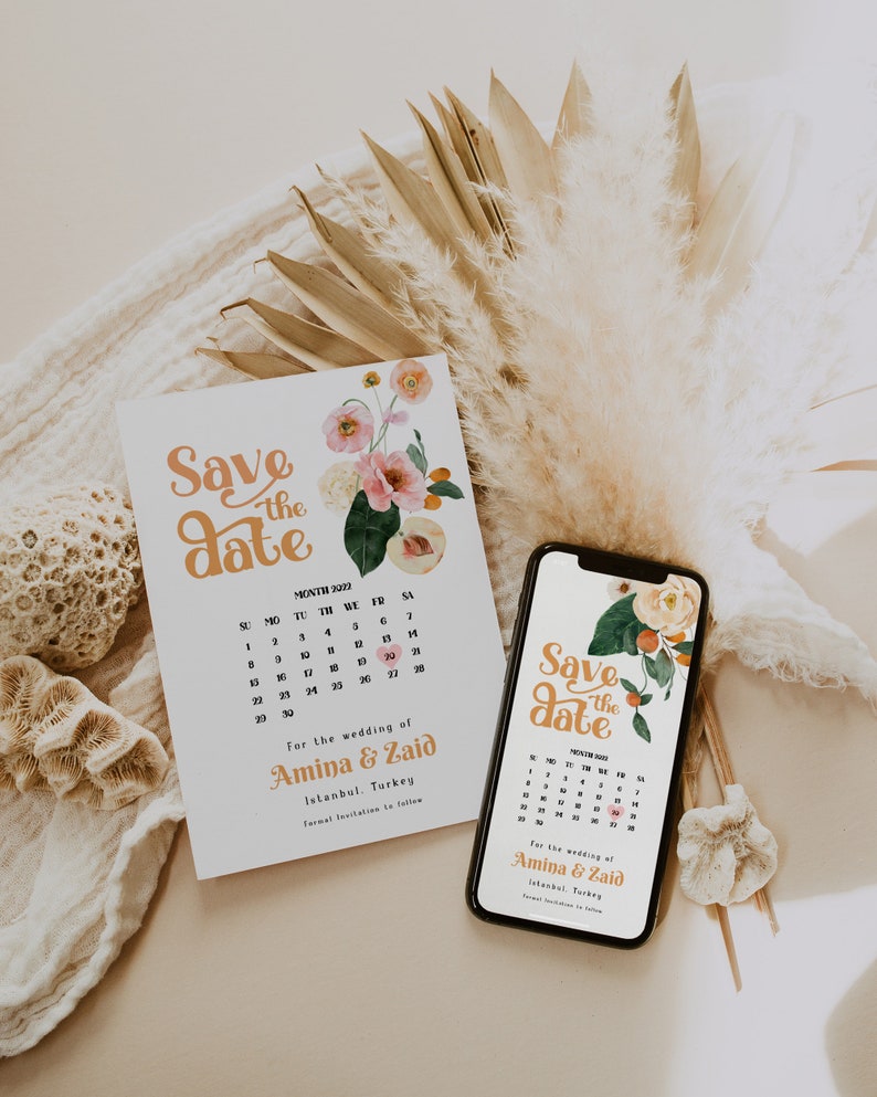 Retro Save the Date and Evite Template, Calendar Save the Date, Groovy ...